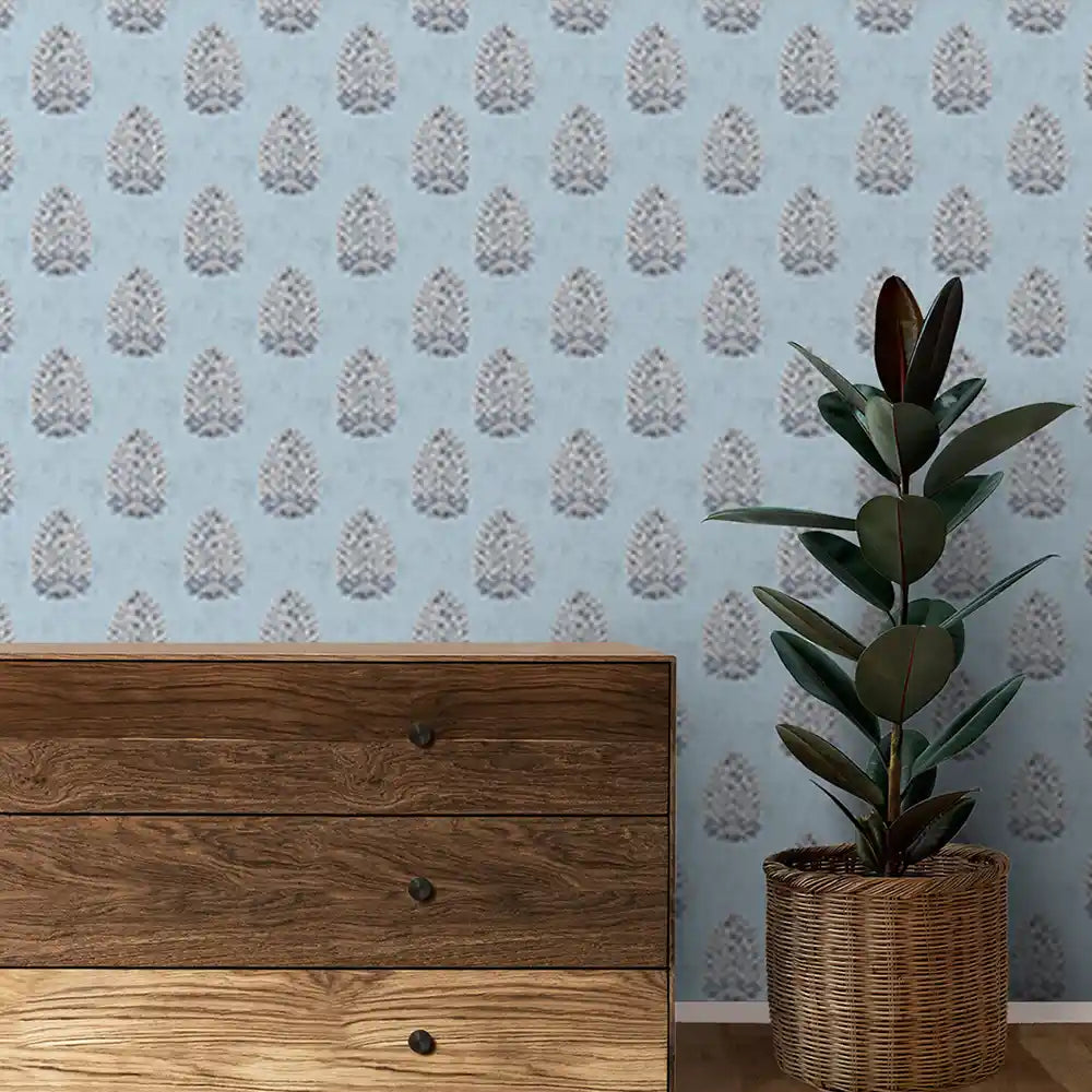 Amaya Indian Design Wallpaper Roll Dusty Blue Color | Life n Colors