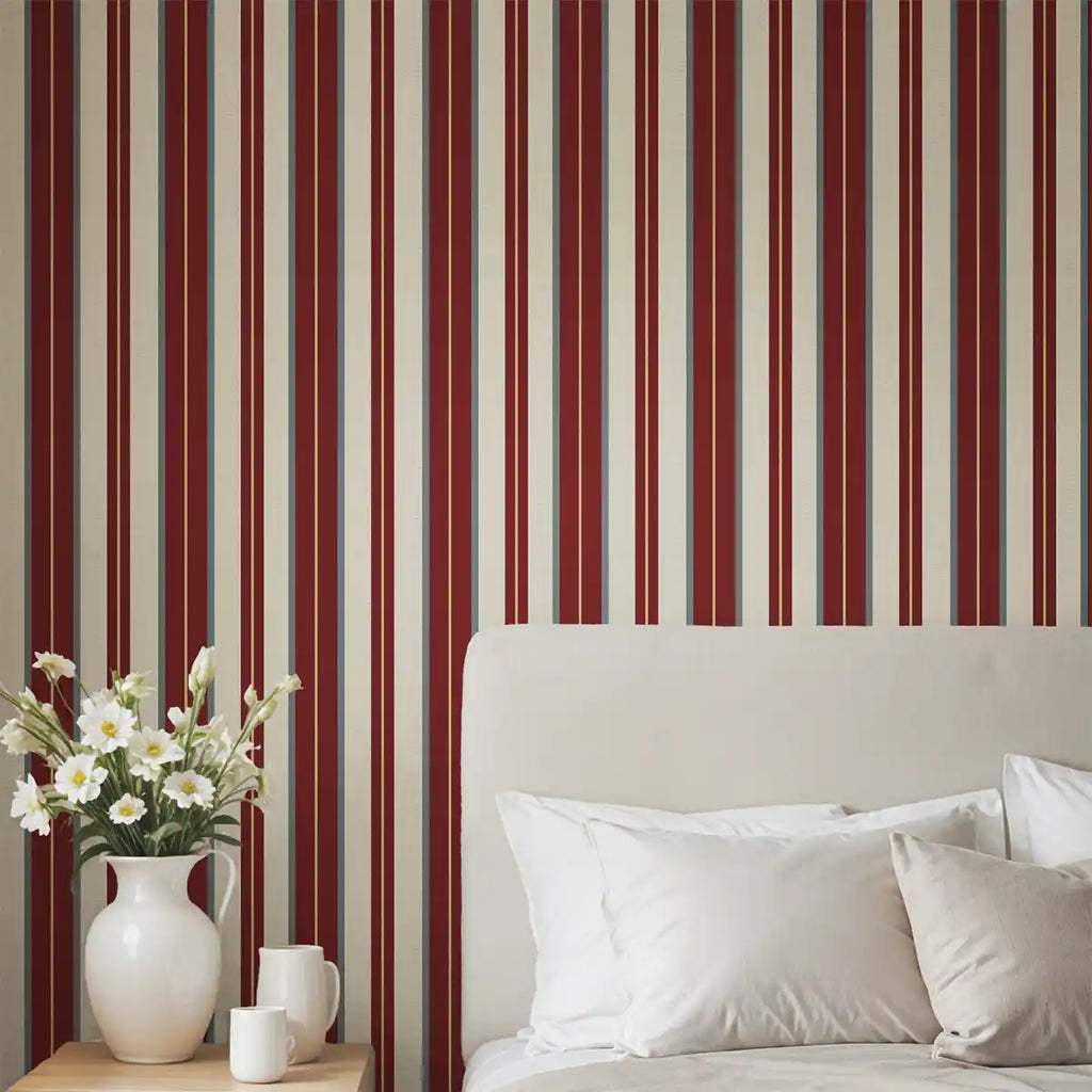 Heritage Red & Cream Stripe Wallpaper Roll | Life n Colors