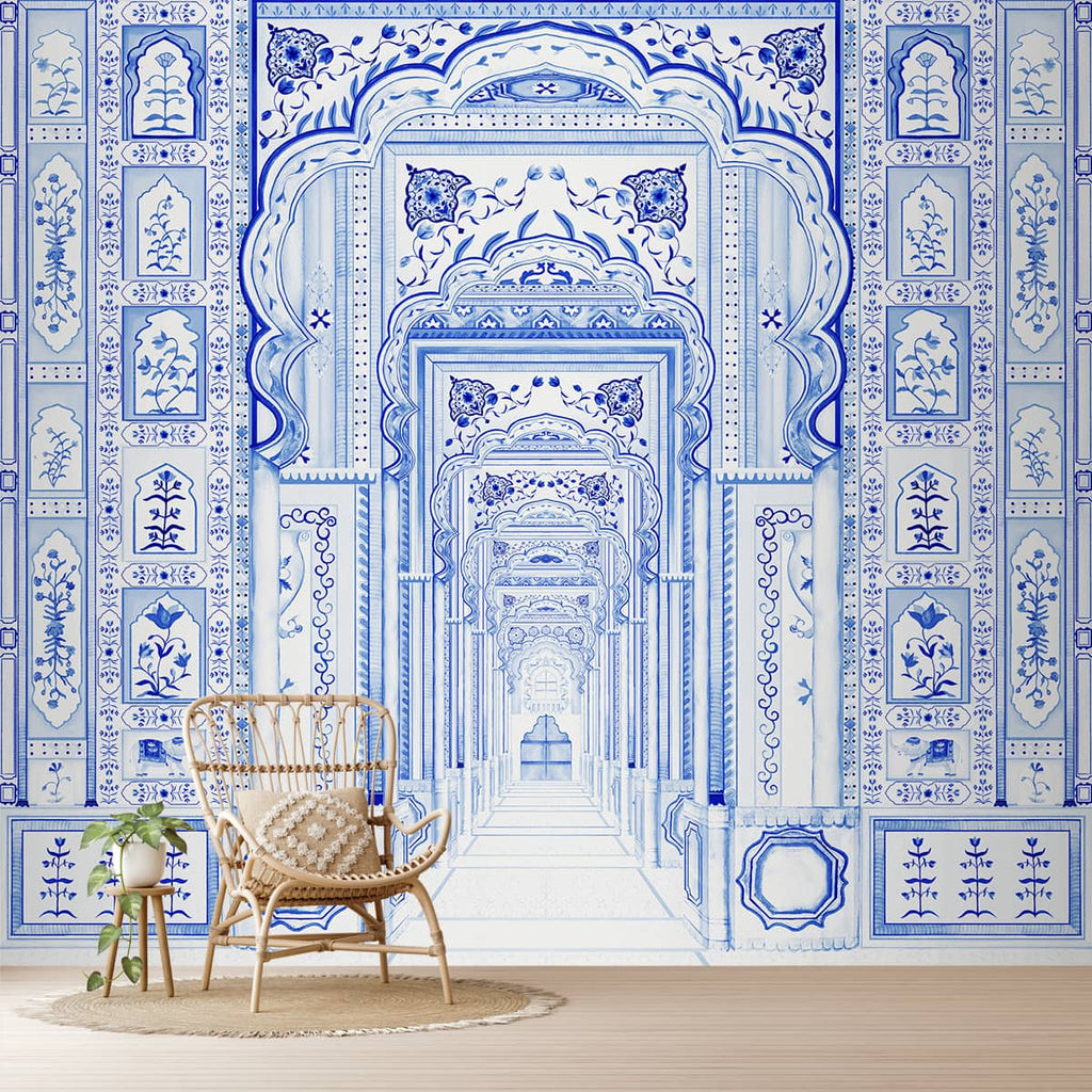 Dilli Darbar Indian Palace Theme Wall Wallpaper, Blue Color – Life n Colors