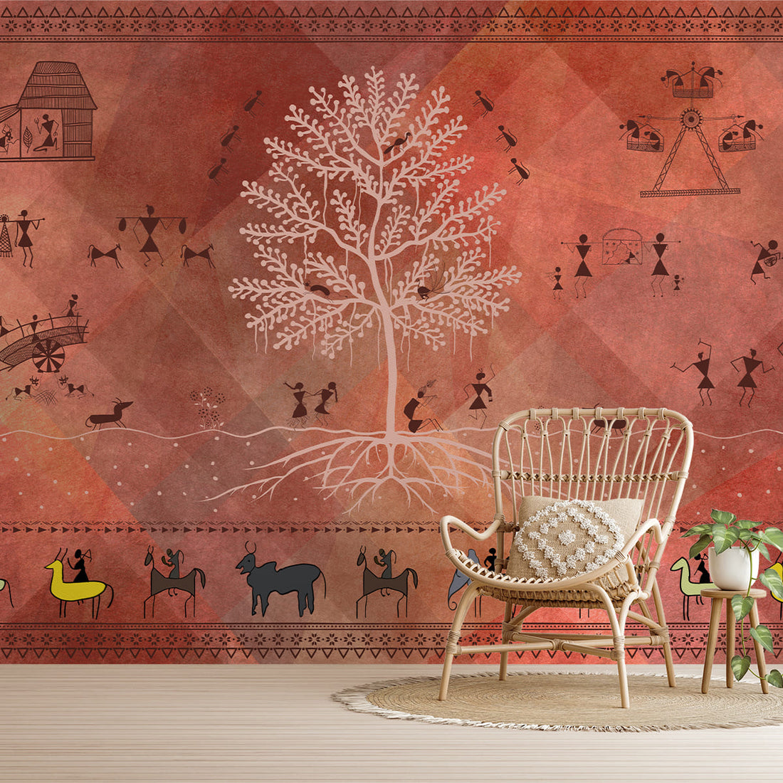 Chitra, Modern Indian Warli Art Design Wallpaper | Life n Colors