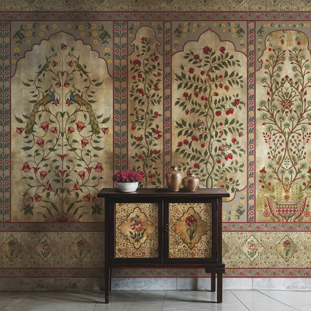 Madhuban Indian Floral Jharoka Wallpaper Pink | Life n Colors