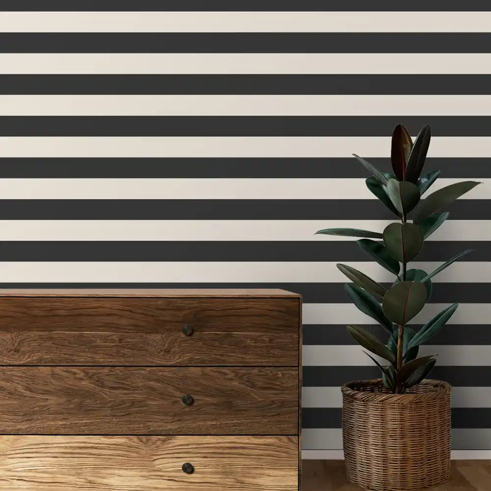Harmonie Stripe Design Wallpaper Black and Beige Color | Life n Colors