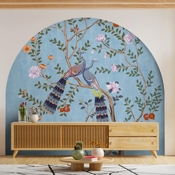 Morni, Peacock and Flowers Chinoiserie Design, Blue | Life n Colors