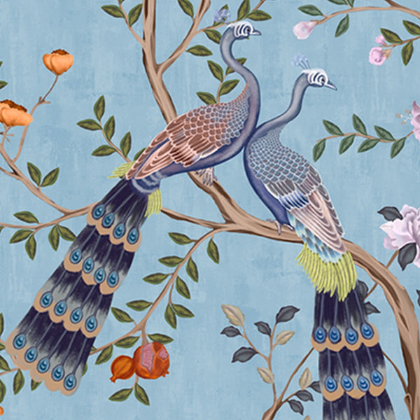 Morni, Peacock and Flowers Chinoiserie Design, Blue | Life n Colors