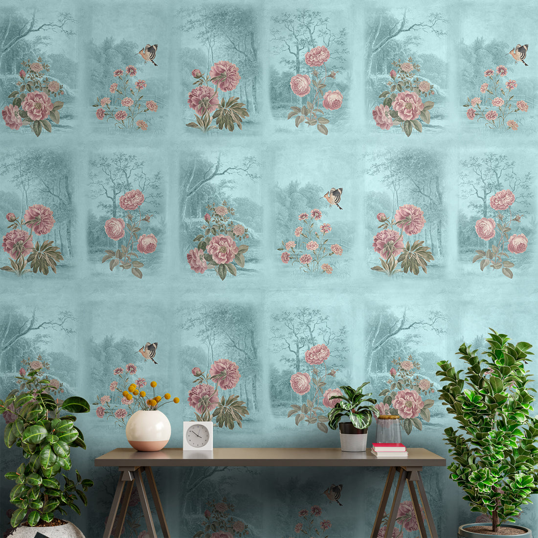 Vatika, Vintage Floral Theme Blue Wallpaper | Life n Colors