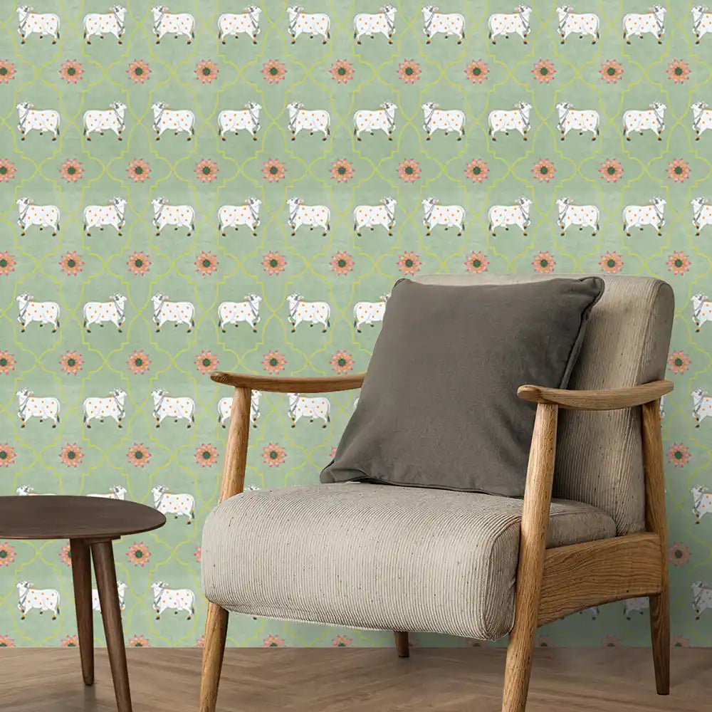 Gauri Design Wallpaper Roll in Green Color | Life n Colors