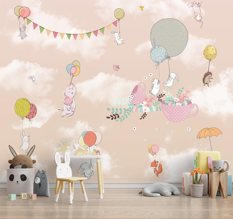 Peach Flying Animals Kids Wallpaper | Life n Colors