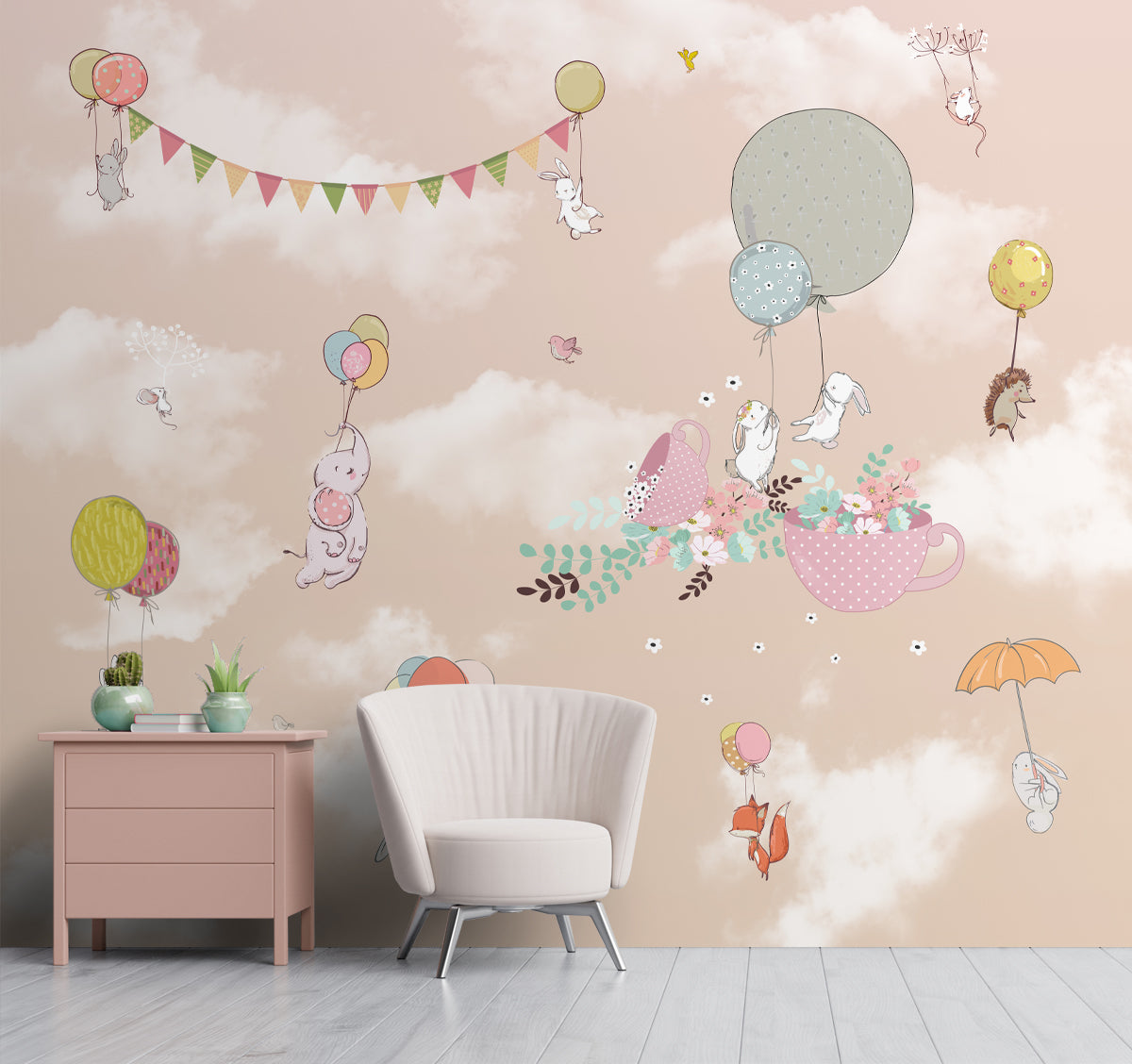 Peach Flying Animals Kids Wallpaper | Life n Colors