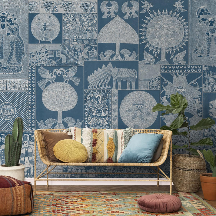 Geet Madhubani Wallpaper Dusky Blue Color | Life n Colors