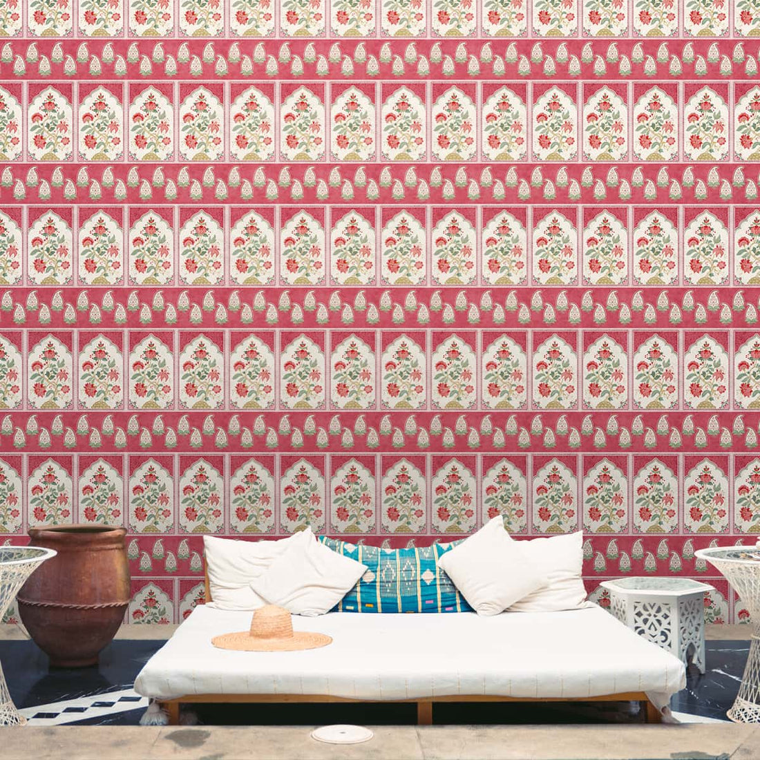 Dareecha, an Indian Design Wallpaper for Rooms, Red | lifencolors – Life n Colors