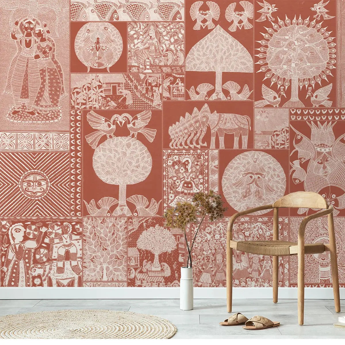Geet Madhubani Wallpaper | Life n Colors | Terracotta Red