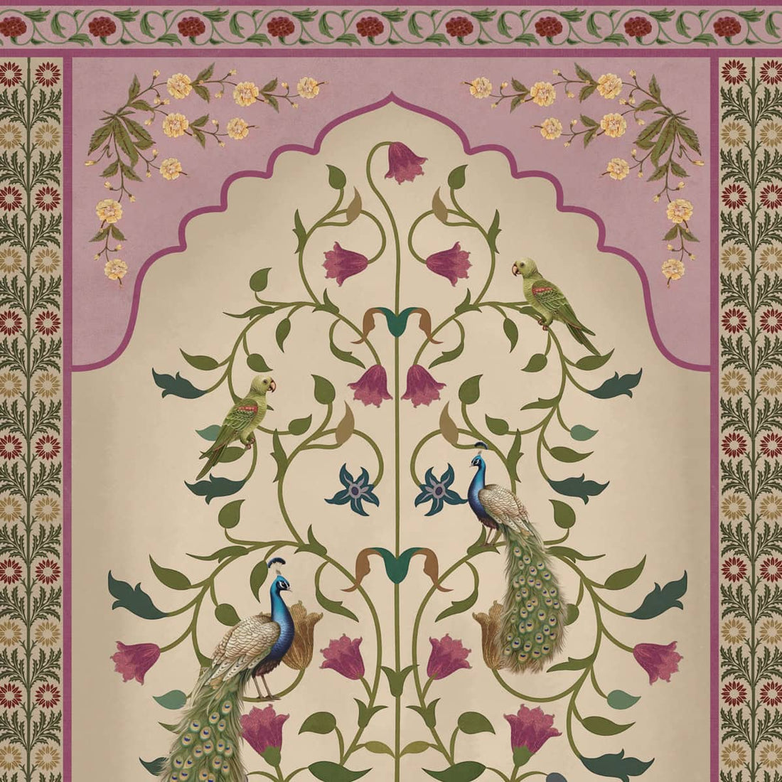 Madhuban Indian Floral Jharoka Wallpaper Pink | Life n Colors