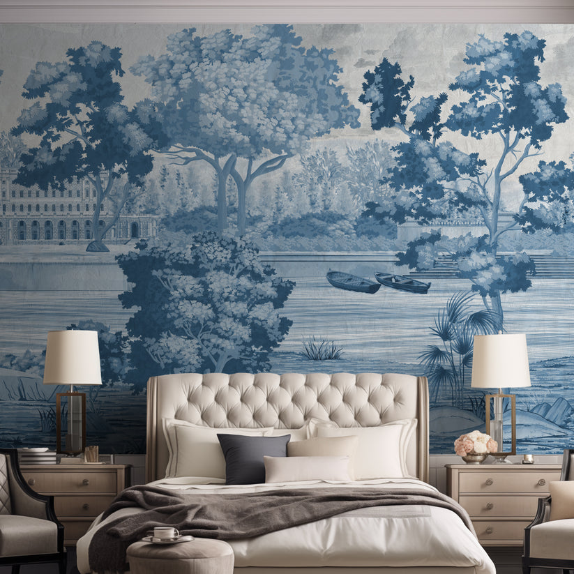 European Garden Wallpaper in Vintage Blue Color | Life n Colors