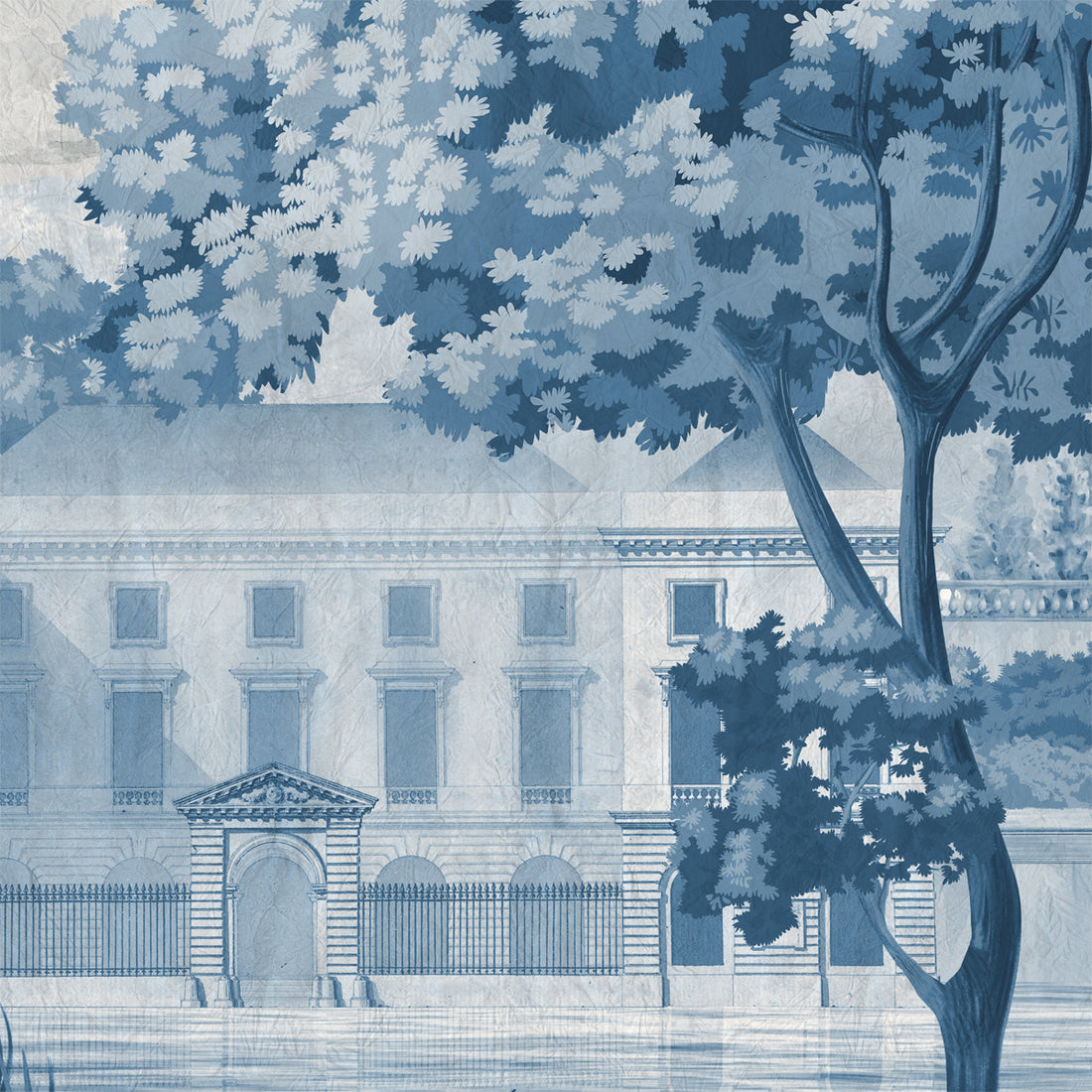 European Garden Wallpaper in Vintage Blue Color | Life n Colors