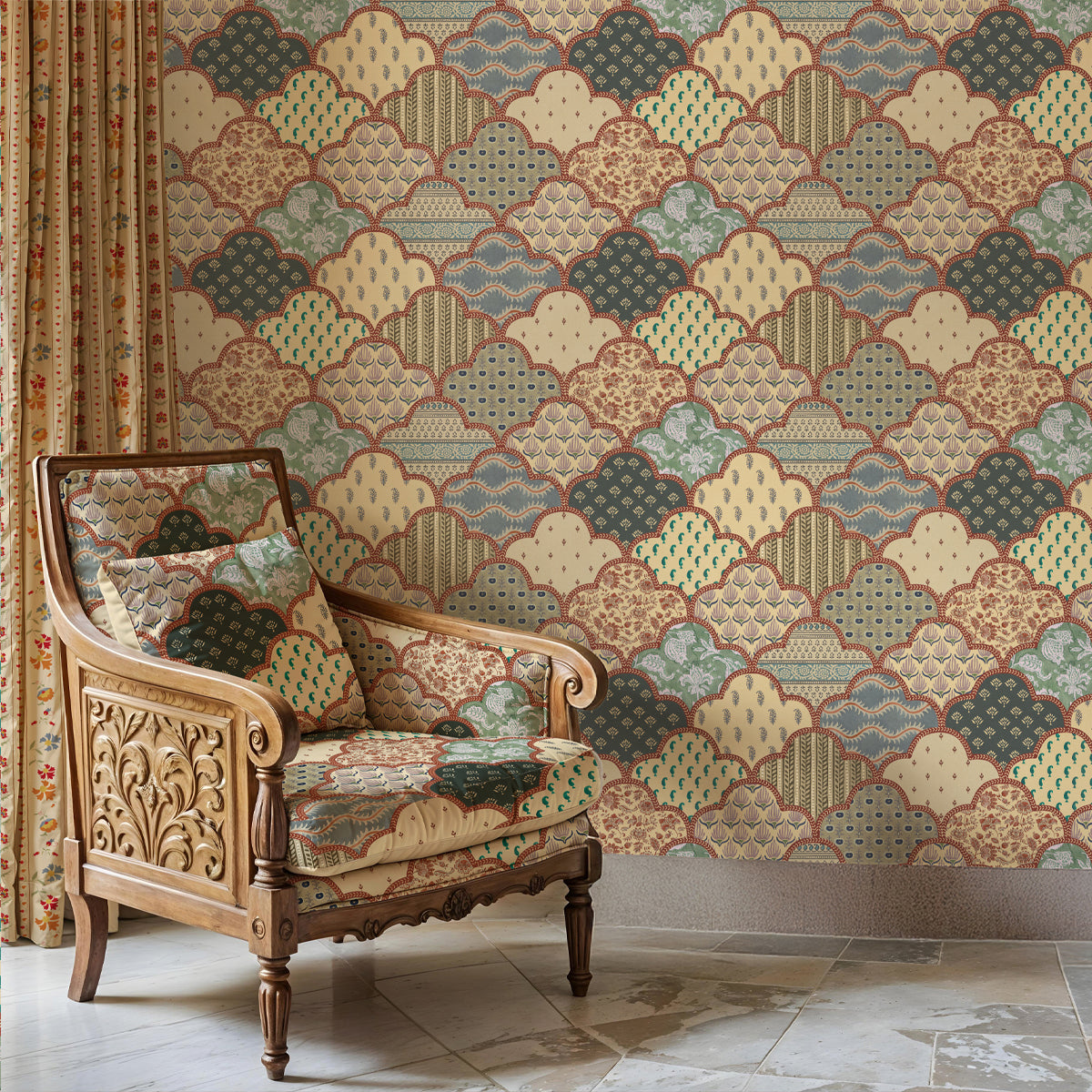 Chhap Indian Roll Wallpaper In Red Color | Lifencolors – Life n Colors