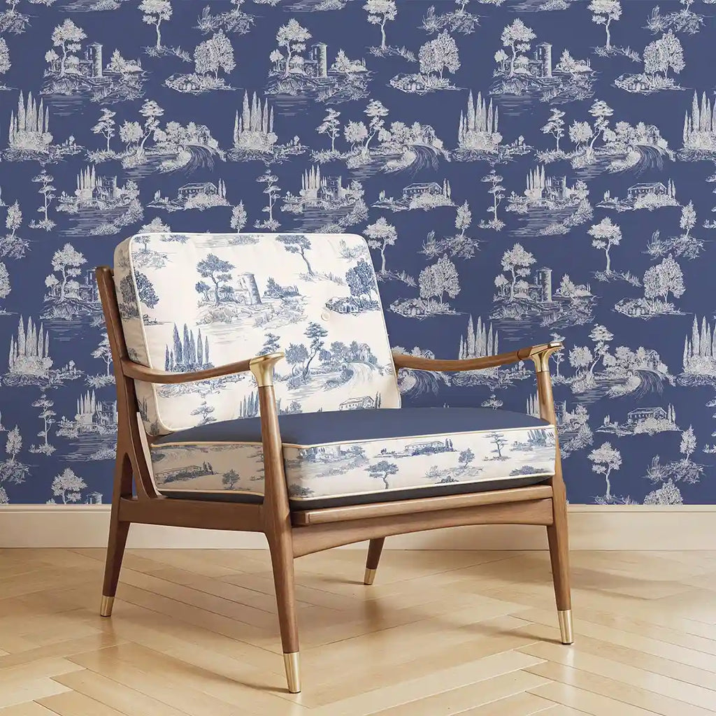 Chic Toile Blue & White Wallpaper Roll | Life n Colors