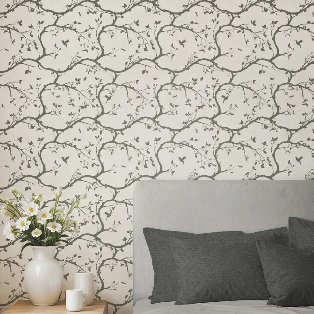 Echo Gray & Beige Chinoiserie Wallpaper | Life n Colors