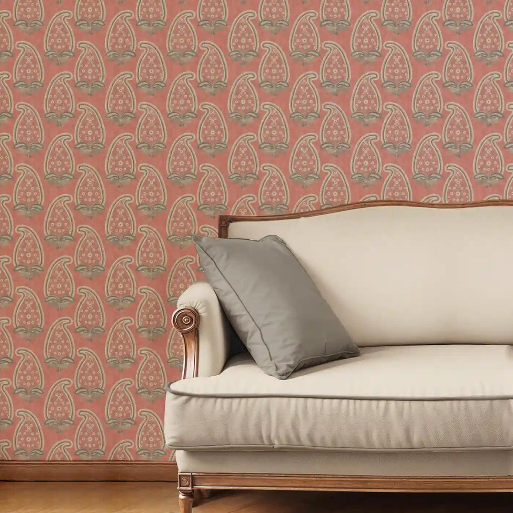 Indian Paisley Wallpaper Roll in Red Color | Lifencolors – Life n Colors