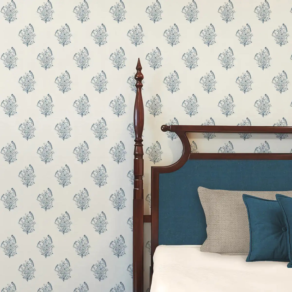 Mithoo Blue Floral Buti Wallpaper Roll | Life n Colors