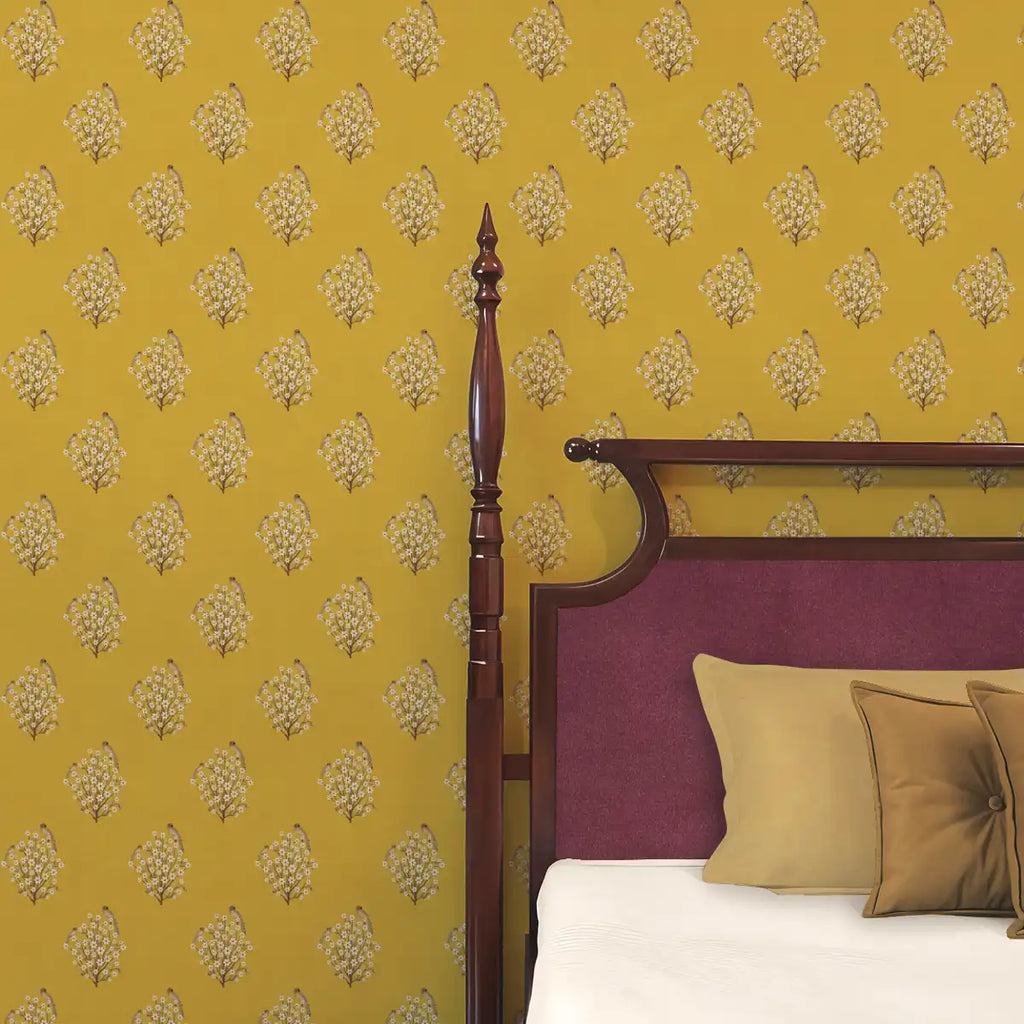 Mithoo Mustard Floral Buti Wallpaper Roll | Life n Colors
