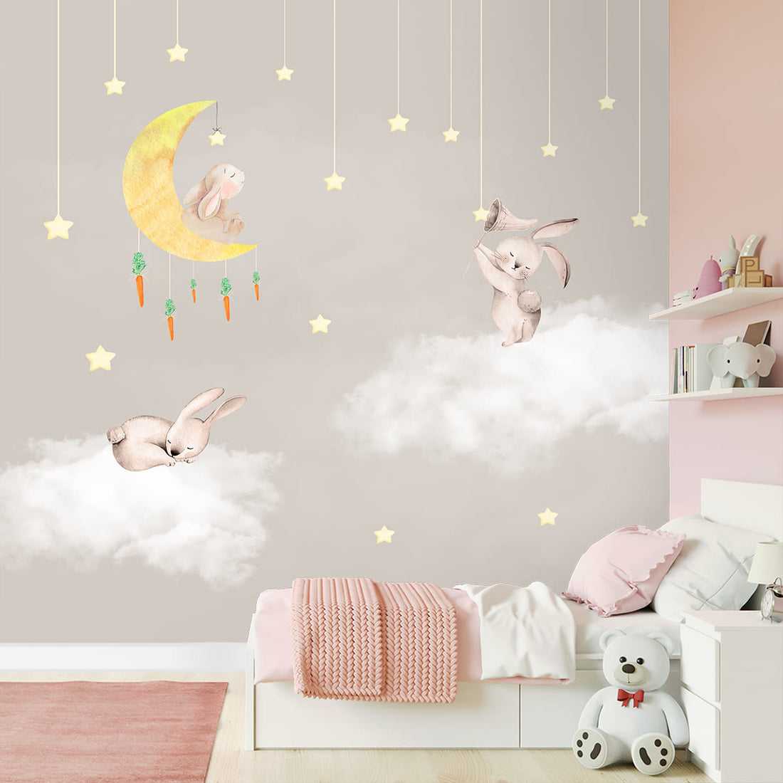 Buy Bunnies in Sky Kids Room Wallpaper, Beige | Life n Colors