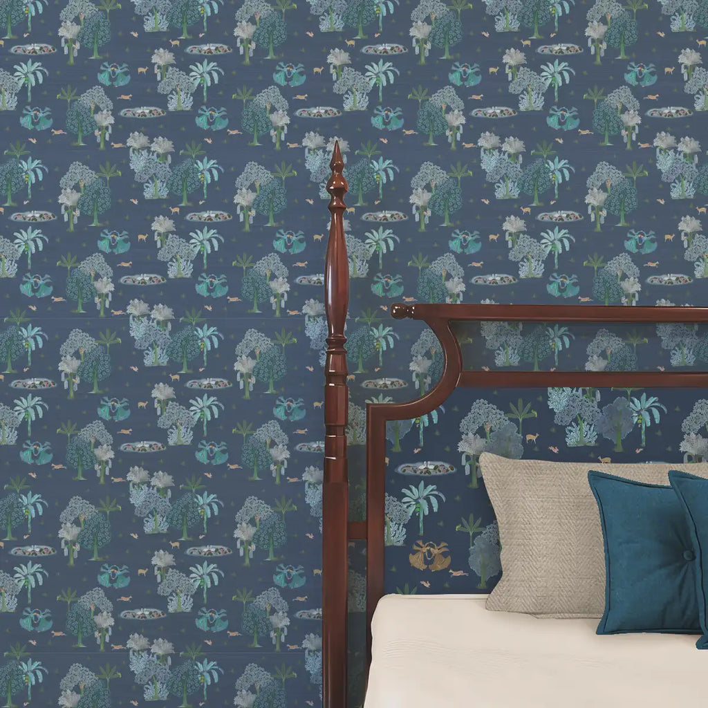 Nritya Indian Wallpaper Roll in Blue Color | Lifencolors – Life n Colors
