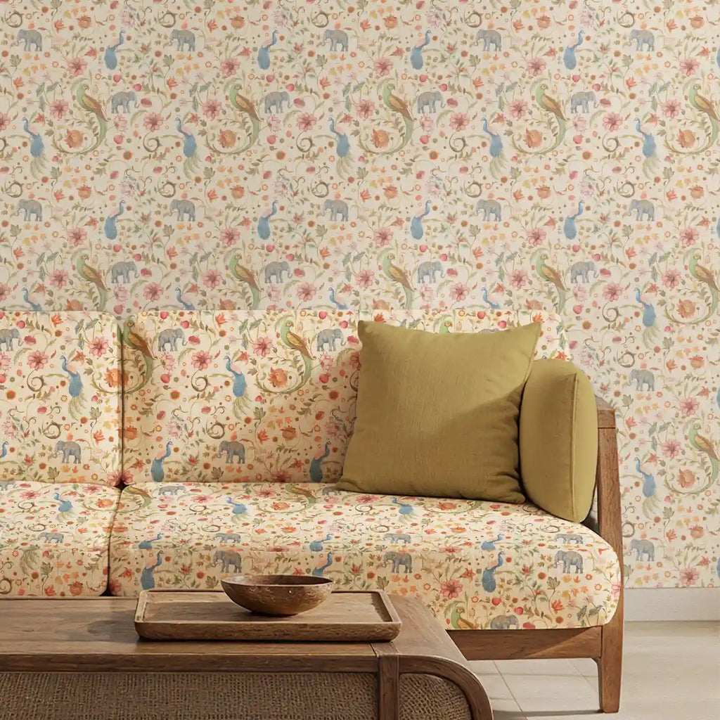 Sanjhi Indian Wallpaper Roll in Cream Color | Lifencolors – Life n Colors