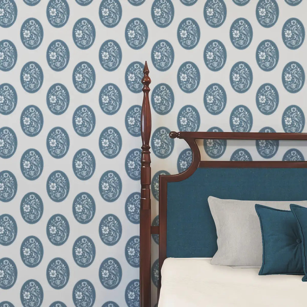 Saundarya Indian Wallpaper In Blue Monochrome Color | Lifencolors ...