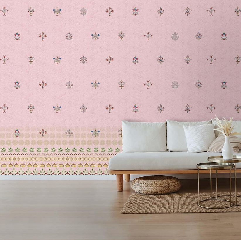 Pink Indian Motif Wallpaper for Bedrooms | Life n Colors