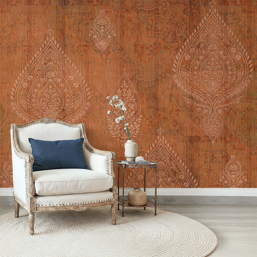 Afsana Terracotta Heritage Damask, Indian Design Wallpaper | Life n Colors