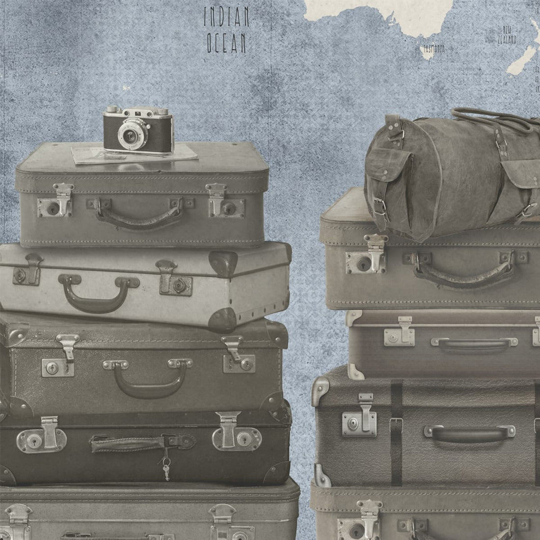 Blue Travel Theme World Map Wallpaper for Walls | Life n Colors