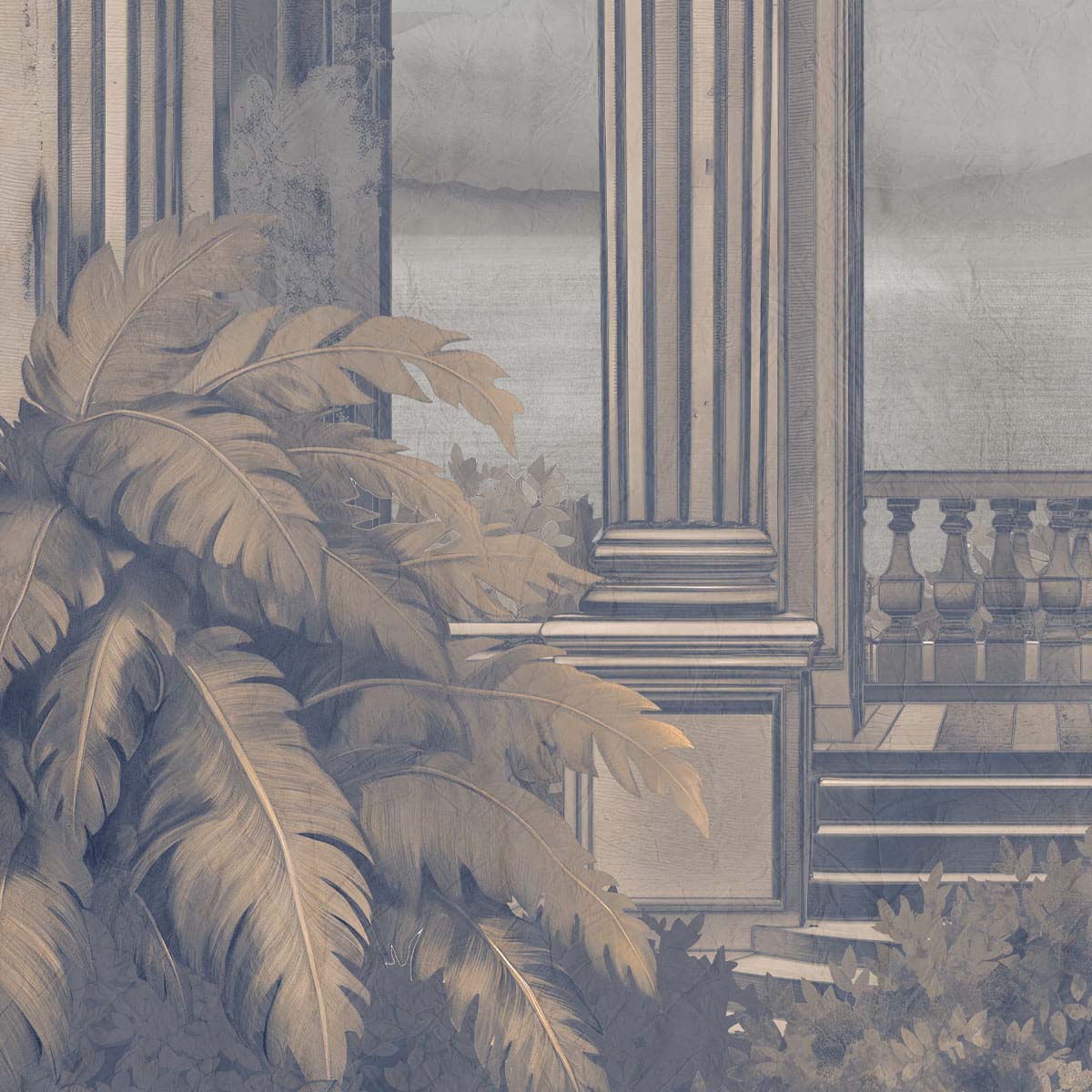Majestic Foliage Epoch Wallpaper Blue & Sepia | Life n Colors