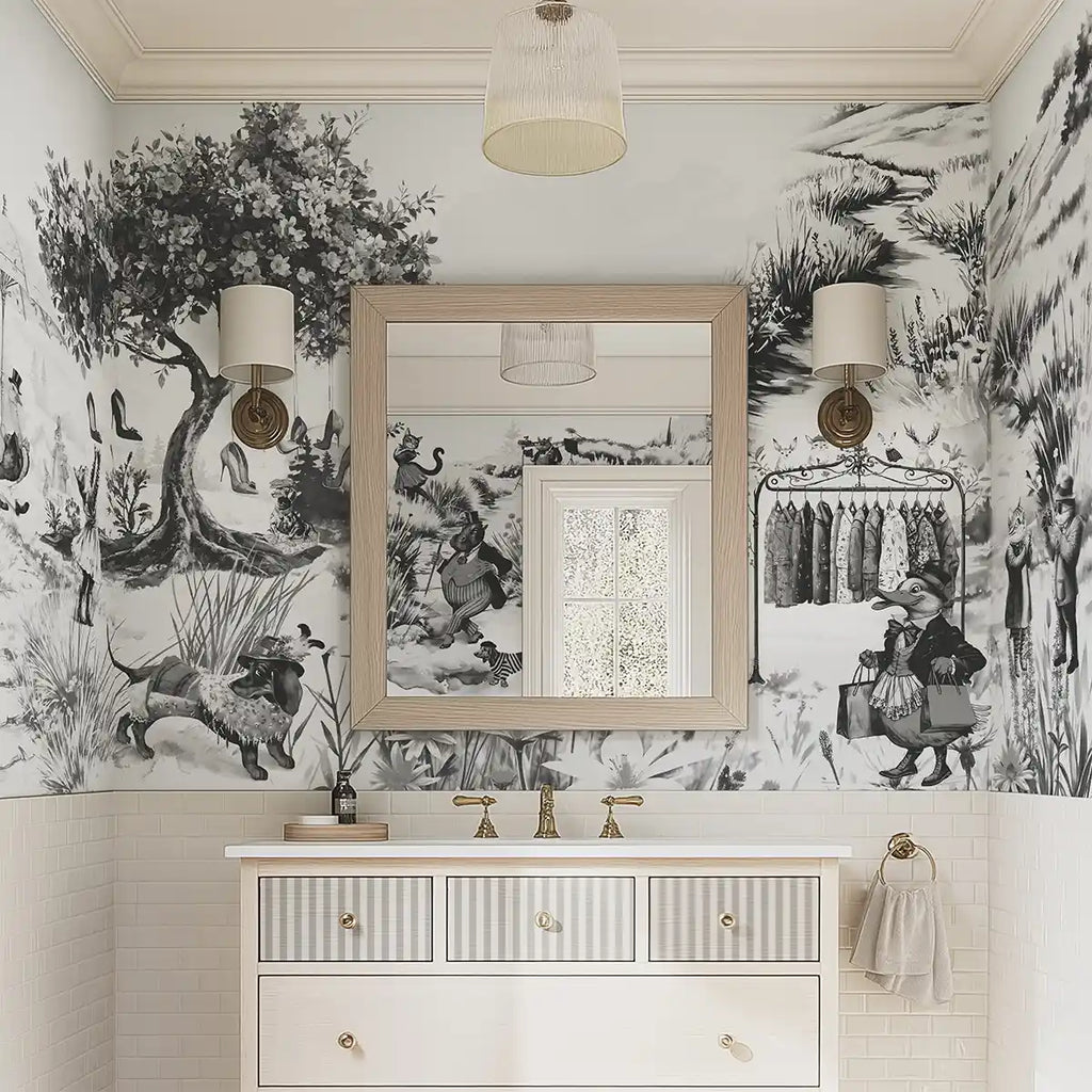 Couture Valley Animal Scape Wallpaper, Black & White | Life n Colors