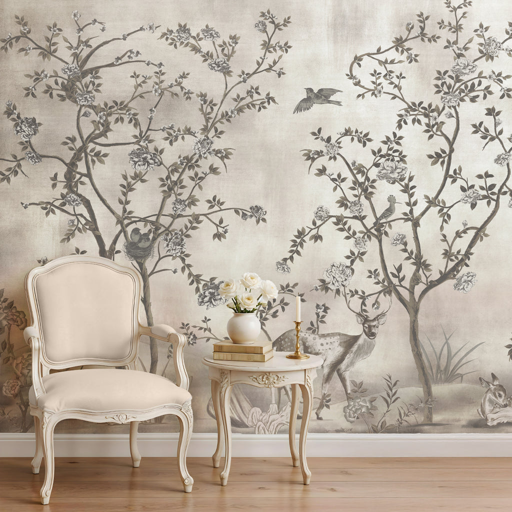 Enchanted Glade Chinoiserie Forest Mural, Wallpaper for Wall ...