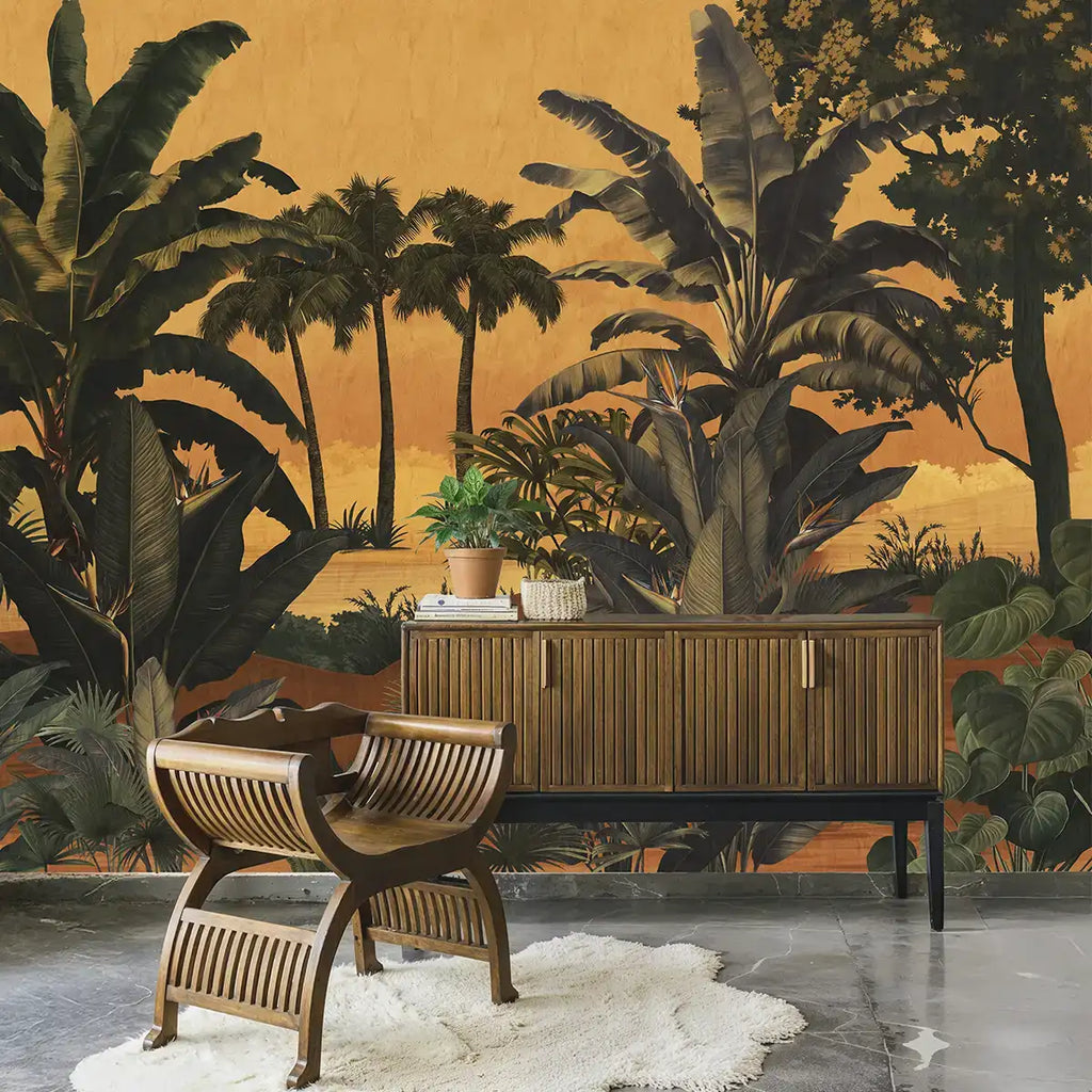 Lush European Landscape Mustard Tropical Mural Wallpaper for Walls ...