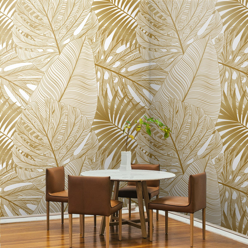 Gilded Greenery Tropical Leafy Splendor Wallpaper for Rooms | Life n Colors
