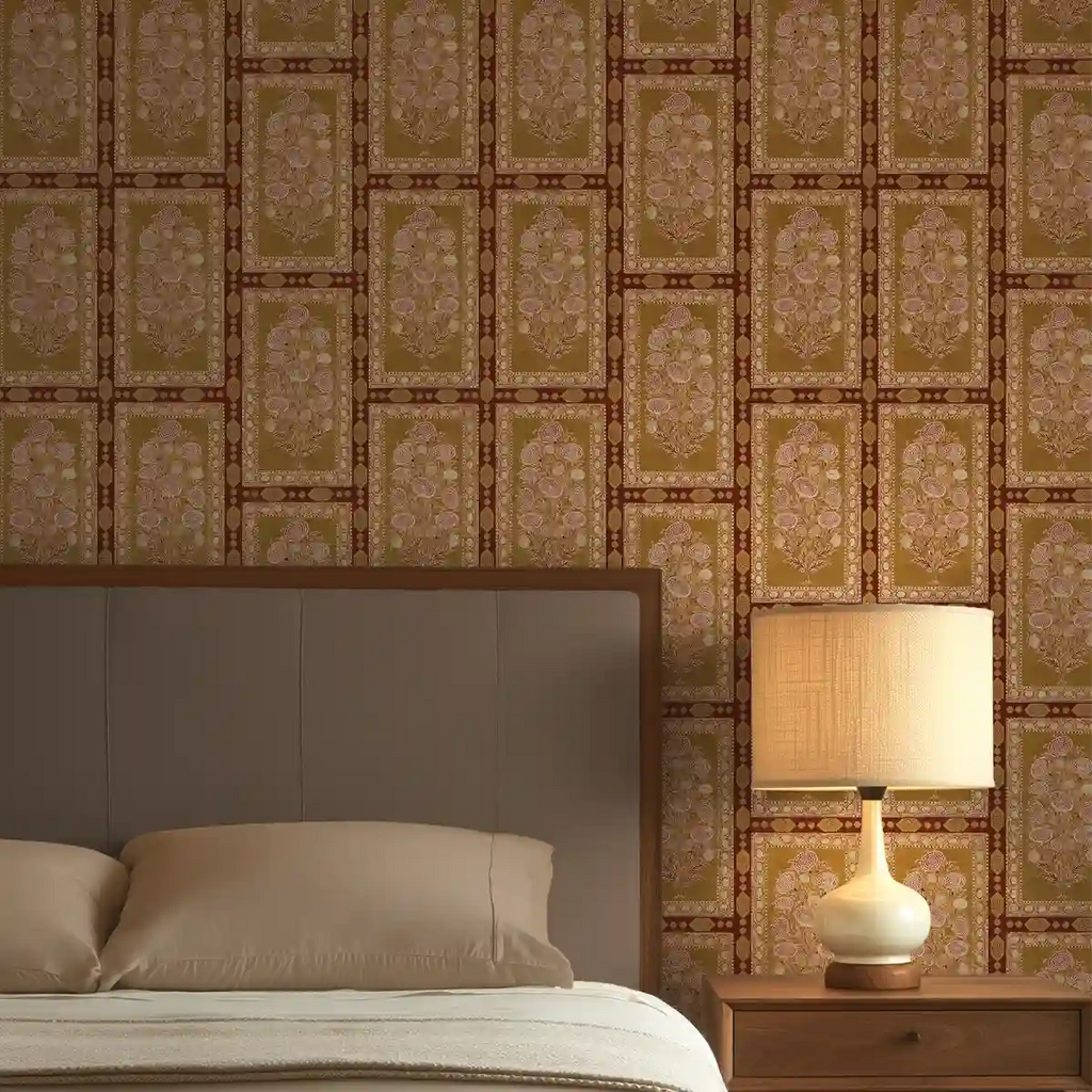 Nayab Indian Design Wallpaper Roll in Mustard Color | Lifencolors ...