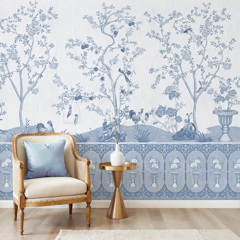 Raj Bagh Blue & White Scenic Wallpaper Mural | Life n Colors