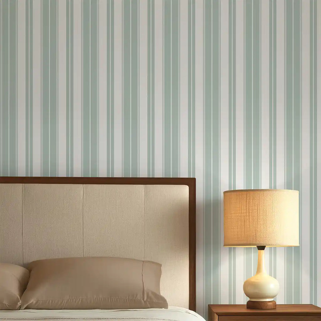 Subtle Mint Green & White Stripe Wallpaper Roll | Life n Colors