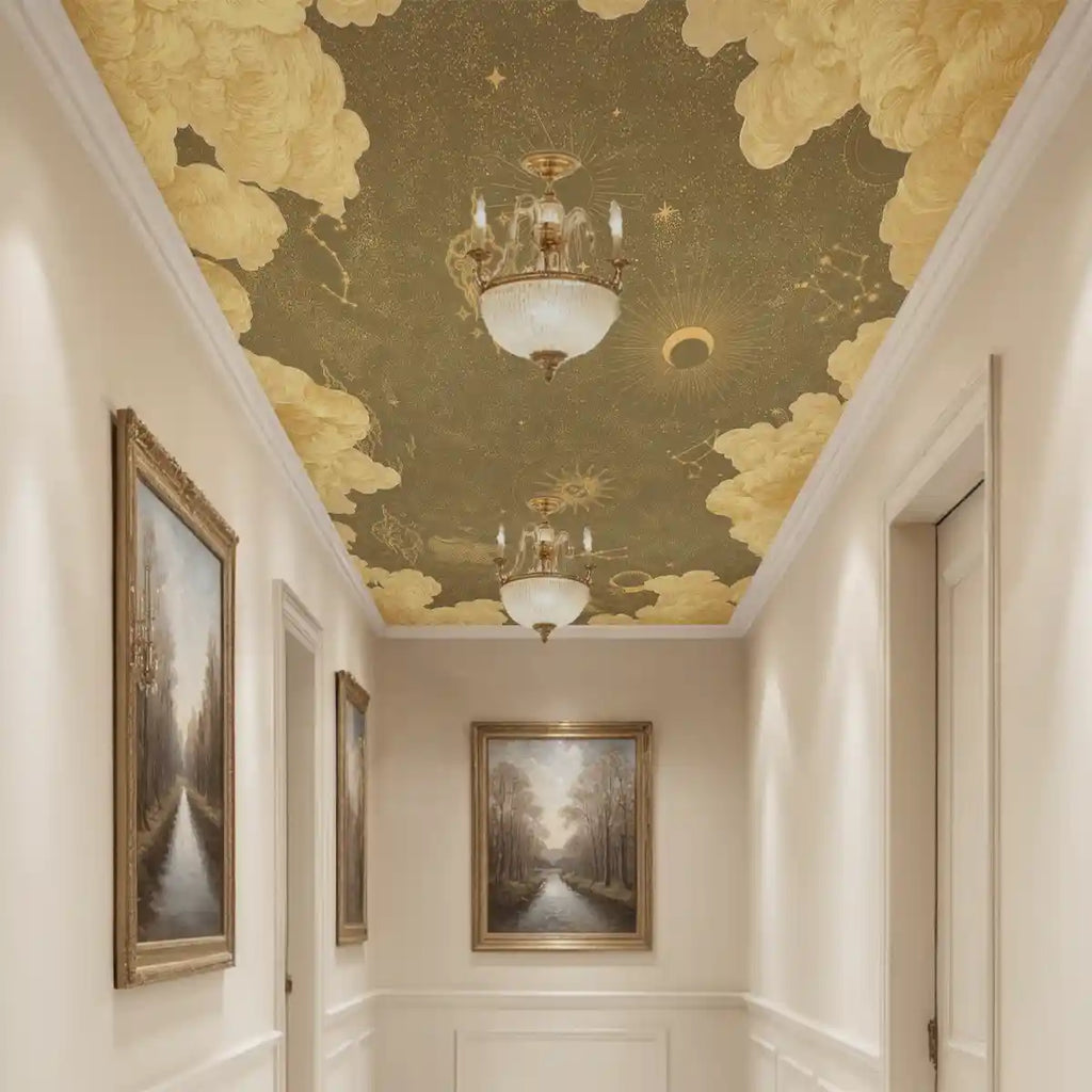 The Celestial Veil Sage Green Sky Wallpaper for Ceiling and Walls ...