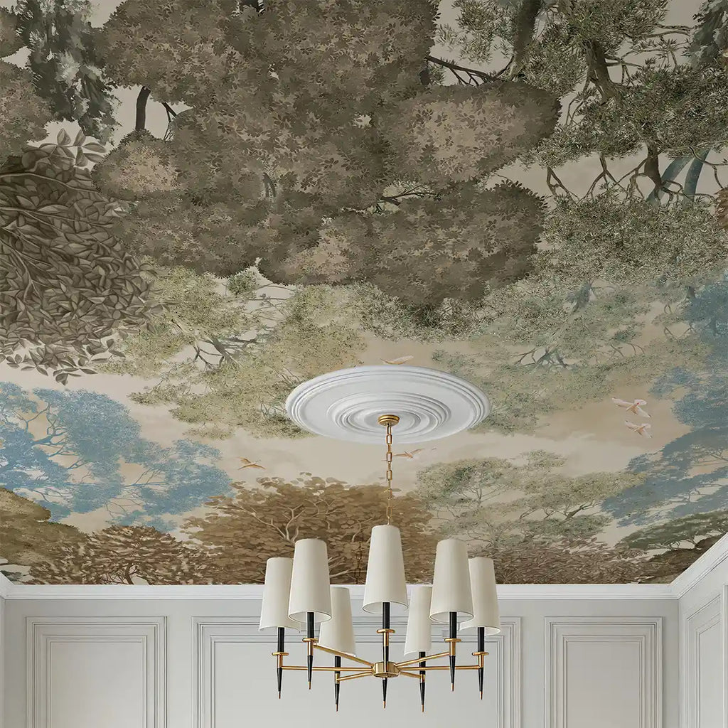 The Forest Nest Nature Theme Ceiling Wallpaper, Olive | Life n Colors