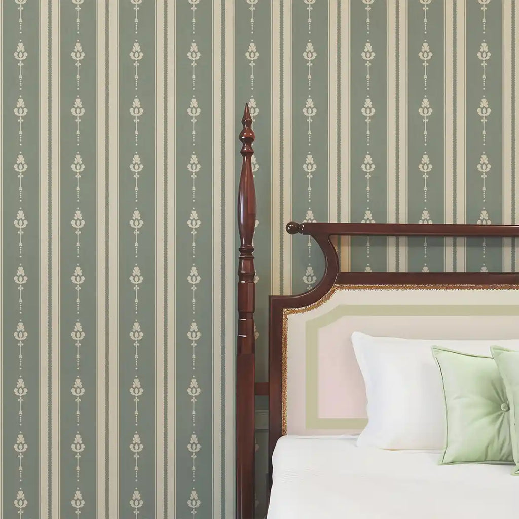 Vintage Olive & Beige Motif Stripe Wallpaper Roll | Life n Colors