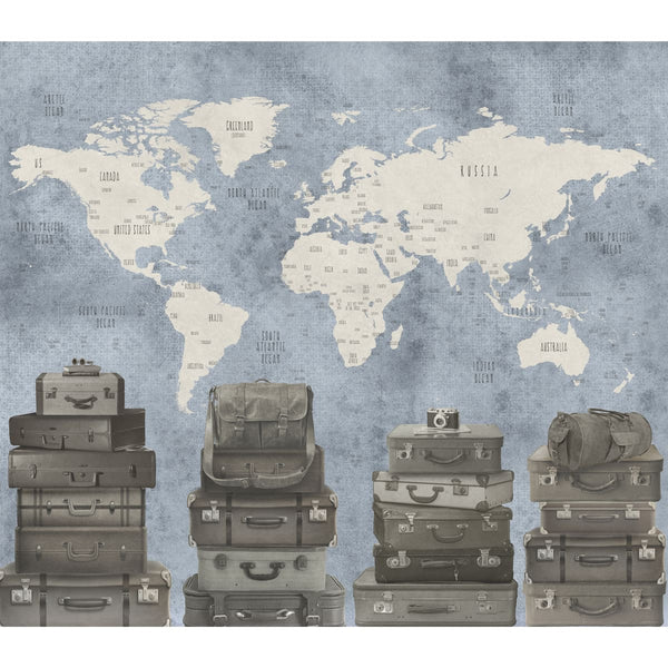 Blue Travel Theme World Map Wallpaper for Walls | Life n Colors