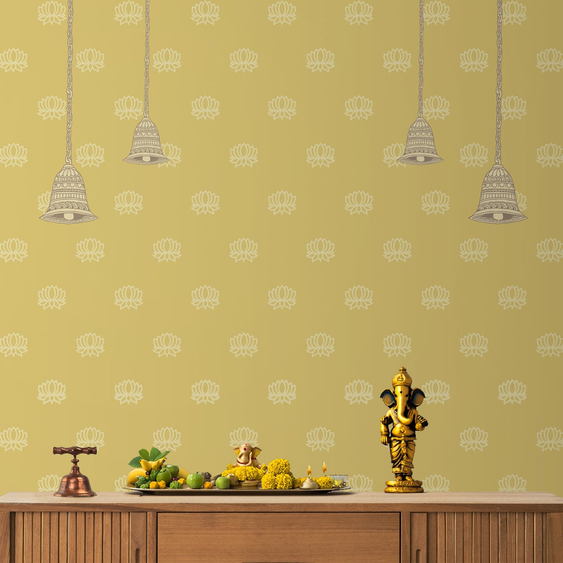 Beautiful Pichwai Wallpaper for Pooja Room by Life n Colors