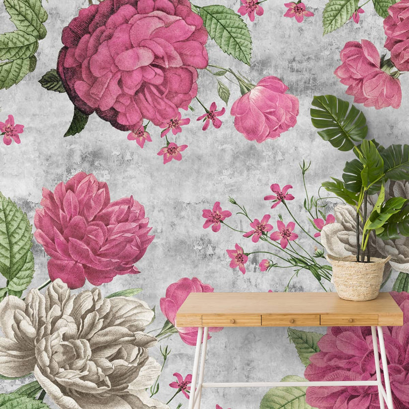 Pink Large Floral Print Wallpaper for Rooms | lifencolors – Life n Colors