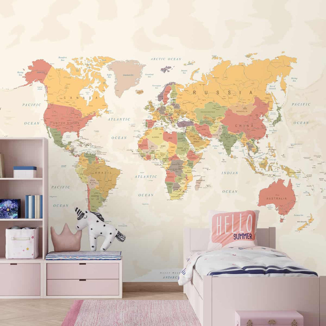 Large World Map Wallpaper, Pastel Shades, Customised | Life n Colors