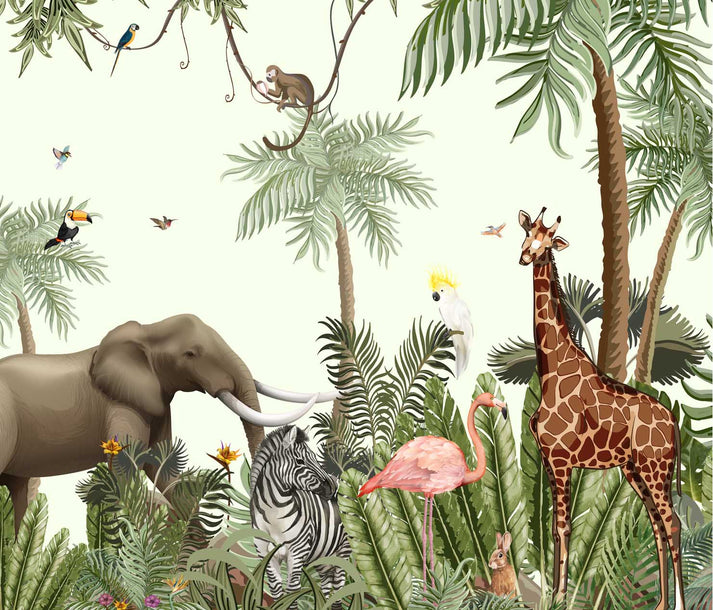 Jungle Theme Animals Wallpaper for Kids Room Walls | Life n Colors