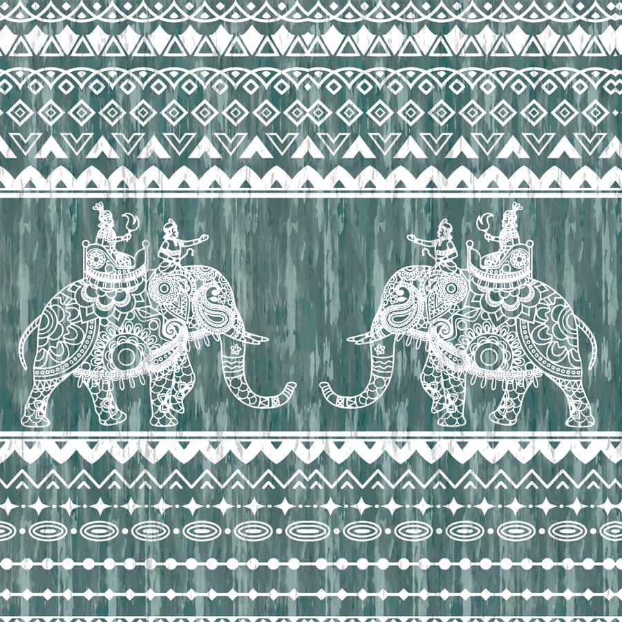 Green Fabric Look with Elephants Indian Wallpaper – Life n Colors