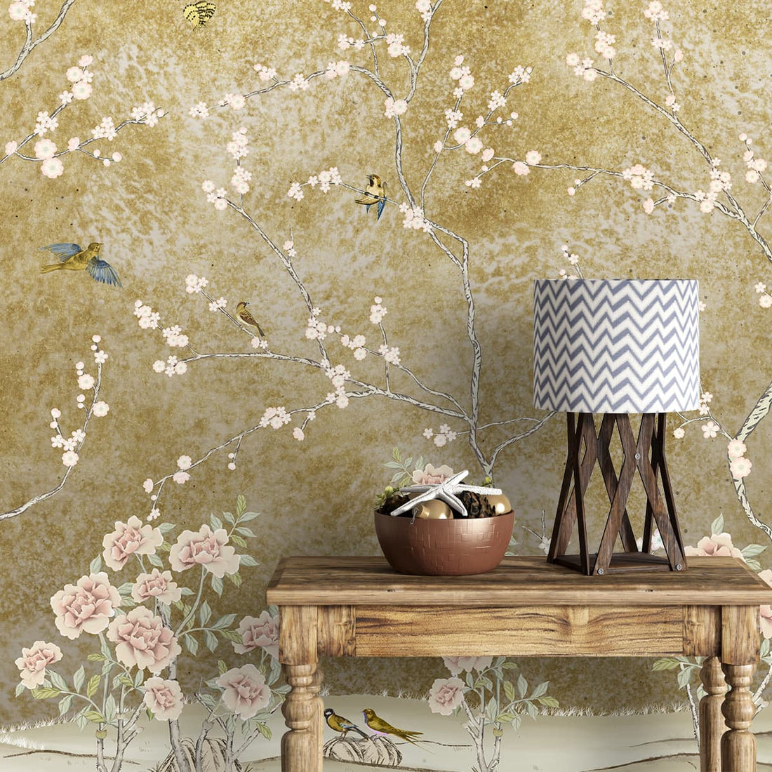 Chinoiserie Pattern Wallpaper, Customised Room Walls | Life n Colors