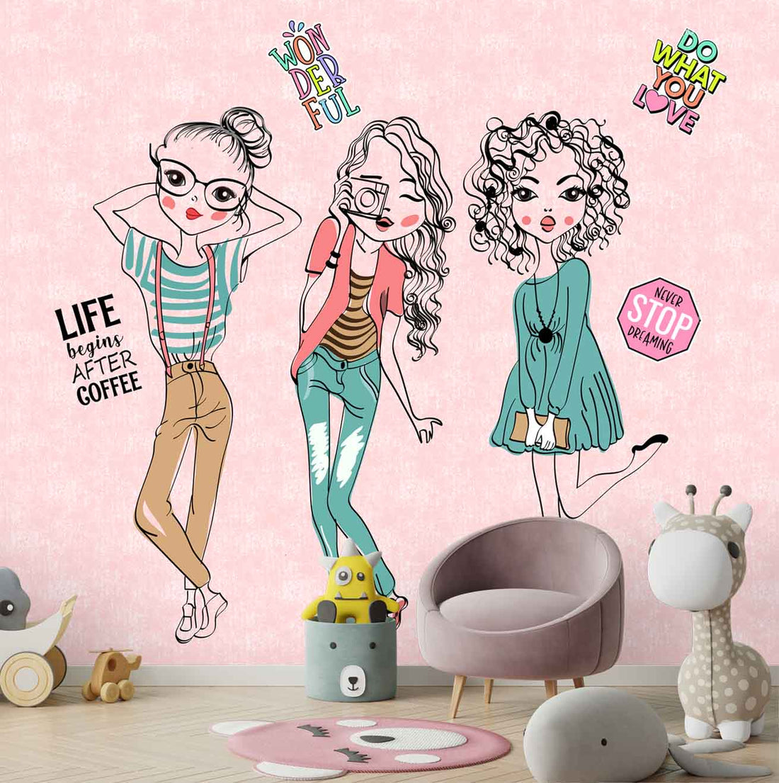 Fancy Fashion Girls Wallpaper for Kids Room | lifencolors – Life n Colors